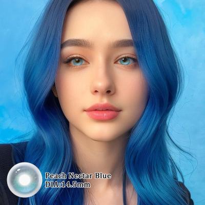 China Peach Nectar Blue 14.5mm UV Blocking Contact Lenses with 40% Water Content for Blondes - Annual Wear for sale