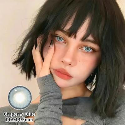 China Graperry Blue 14.5mm Yearly Disposable Contact Lenses for Light Eyes, Blue, 0.08mm Thickness for sale