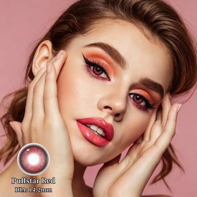 China MILLCREEK Puffstar Red 14.2mm Yearly Colored Contact Lenses with Starry Red Design and 40% Water Content for sale