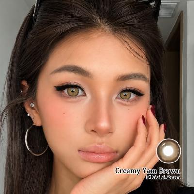 China MILLCREEK Natural Creamy Yam Brown 14.5mm Yearly Design Lenses with Full Coverage for sale