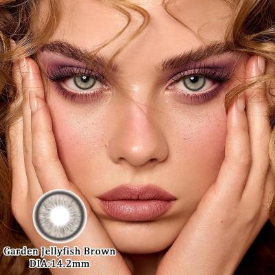 China Garden Jellyfish Brown 14.2mm Yearly Soft Contact Lenses with Ethereal Halo Effect and Plano (0.00 Power) for sale