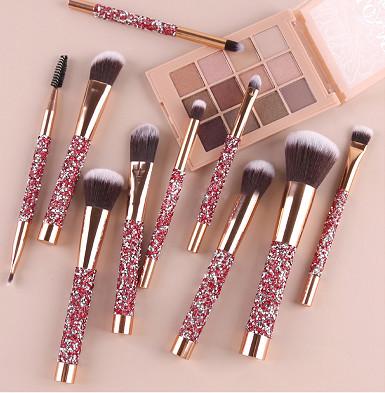 China Synthetic Fibre Powder Foundation 10 Crystal Diamond Brush Set PU Bag for sale