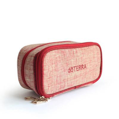 China Red Canvas Double Zip Makeup Bag Large Capacity Separate Compartments for sale