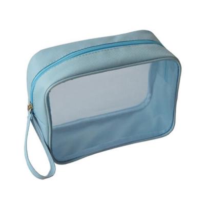 China Light blue Custom Cosmetic Bags , Polyester Transparent Mesh Storage Toilet Bags for sale