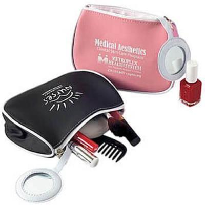 China Custom Printed Cosmetic Bags With Mirror , Waterfroof PU Leather Multi Pocket Makeup Bag for sale