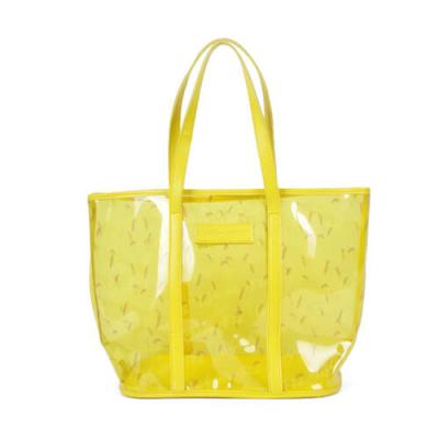 China Yellow Clear PVC Tote Bag with Emboss Logo , Women Transparent Shoulder Bags for sale