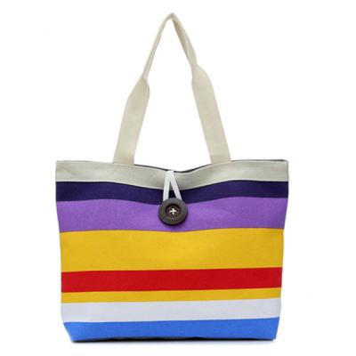 China Casual Custom Canvas Bags , Striped Shopper Tote Bags With Button Closure for sale