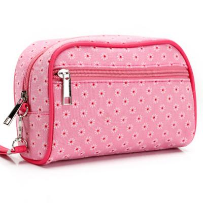 China Female Custom Cosmetic Bags , Floral Cotton Double Zipper Makeup Pouch For Purse for sale