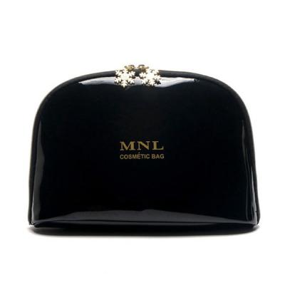 China SGS Custom Cosmetic Bags For Ladies , Black Soft PU Leather Makeup Organizer Bag for sale