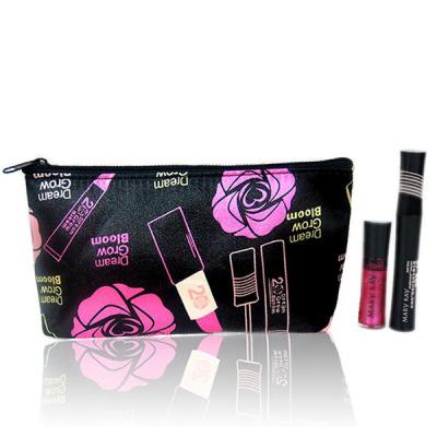 China Custom Satin Zipper Makeup Bags ,  Black Cosmetic And Toiletry Bags for sale