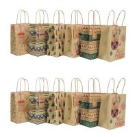 China Christmas Hang Tag Printed Kraft Paper Bags With Handles 60g/Pcs for sale