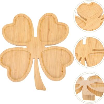 China Stackable Natural Bamboo Dinner Plate Four-Leaf Clover Design Home Houseware for sale