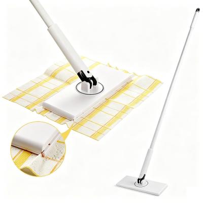 China Automatic Clamping Mop Snap Grip Hands-Free Disposable Wipe Flat Mops for sale