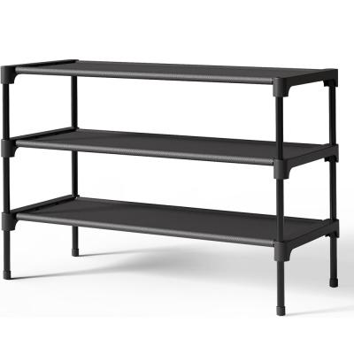 China 3-Tier Non-Woven Stackable Shoe Rack Organizer for Closet and Entryway for sale