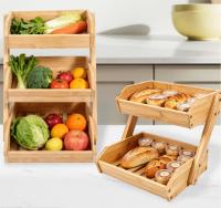 China Three Tier Space Saving Eco Friendly Bamboo Vegetable And Fruit Storage Rack for sale