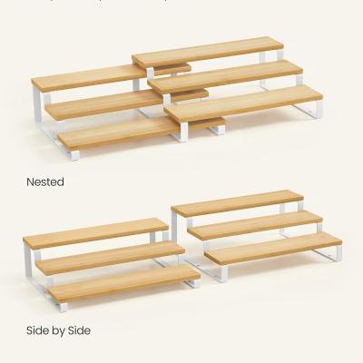 China Expandable Three-Layer Eco-Friendly Bamboo Storage Rack Kitchen Counter Organizer for sale