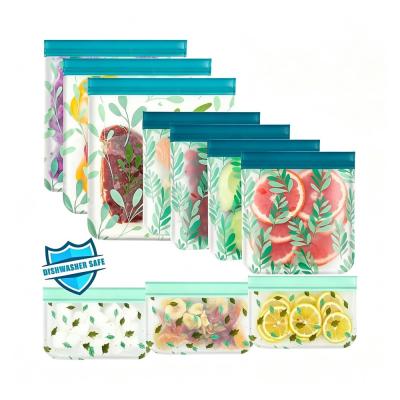 China BPA Free Reusable PEVA Zipper Bags Dishwasher Safe Leakproof Freezer Bags for sale