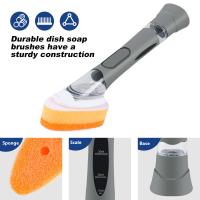 China Replaceable Sponge Head Soap Dispensing Dish Scrub Brush for Kitchen Cleaning for sale