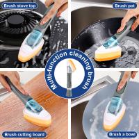 China Replaceable Sponge Head Soap Dispensing Dish Scrub Brush for Kitchen Cleaning for sale