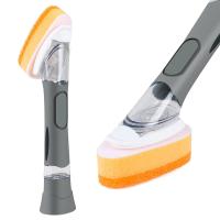 China Replaceable Sponge Head Soap Dispensing Dish Scrub Brush for Kitchen Cleaning for sale