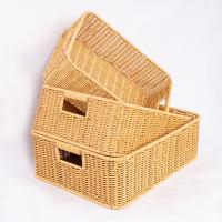 China Wicker-style Hand Woven Trapezoidal PP Desktop Storage Basket for sale
