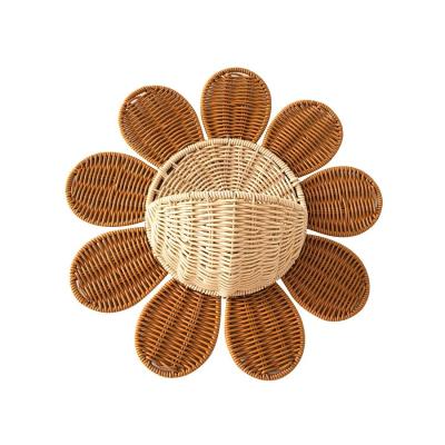 China Handmade Eco-Friendly Rattan Wall Basket Multipurpose Wicker Hanging Shelf for sale
