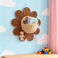 China Handmade Eco-Friendly Rattan Wall Basket Multipurpose Wicker Hanging Shelf for sale