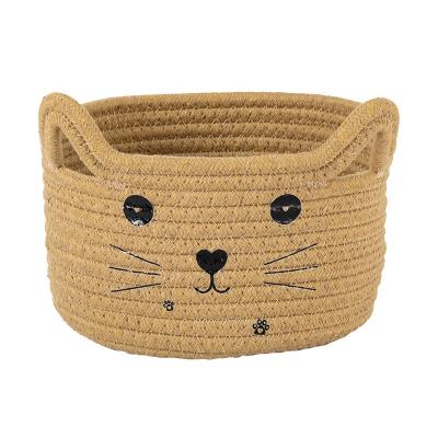 China Cotton Rope Woven Storage Basket with Cat Ear Design Multi-function for sale