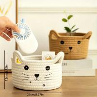 China Cotton Rope Woven Storage Basket with Cat Ear Design Multi-function for sale