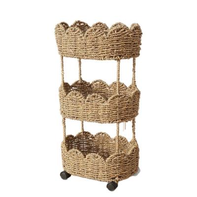 China Handmade Seagrass Storage Basket with 360° Smooth Rolling Wheels for sale