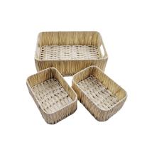China Handcrafted Eco-Friendly Three-piece Woven Basket for Desktop Storage for sale