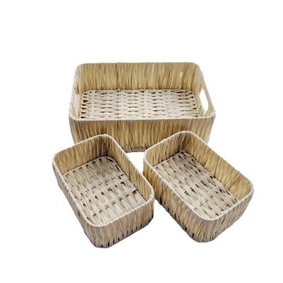 China Handcrafted Eco-Friendly Three-piece Woven Basket for Desktop Storage for sale