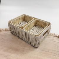 China Handcrafted Eco-Friendly Three-piece Woven Basket for Desktop Storage for sale