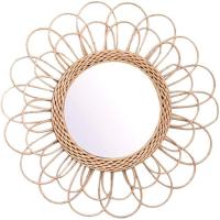 China Handmade Wicker Hanging Mirror with Sunflower Design Wall Decor for sale