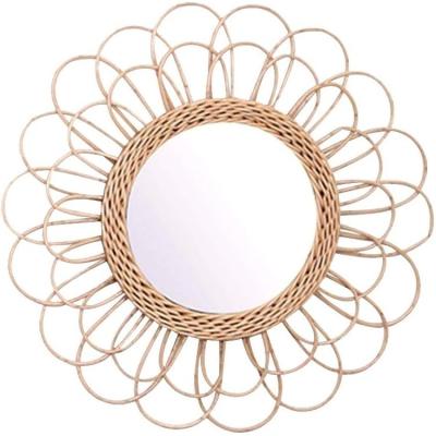 China Handmade Wicker Hanging Mirror with Sunflower Design Wall Decor for sale