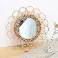 China Handmade Wicker Hanging Mirror with Sunflower Design Wall Decor for sale
