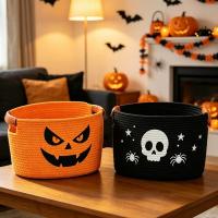 China Customizable Cotton Rope Halloween Pumpkin Bucket Eco-Friendly Storage Gift Basket for sale