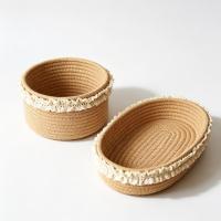 China Eco-Friendly Customizable Cotton Rope Storage Basket with Lace Trim for sale