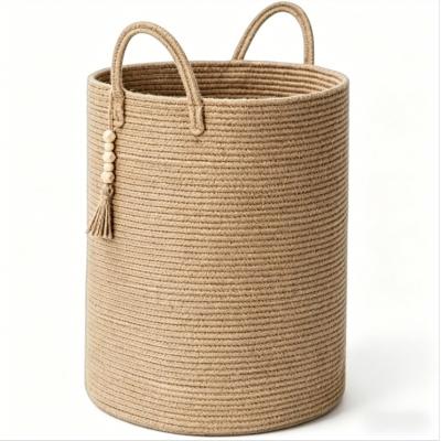 China Handmade Eco-Friendly Cotton Rope Storage Basket with Durable Handle for sale