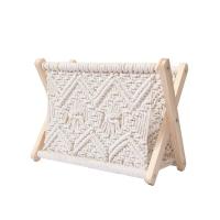 China Foldable Woven Magazine Rack Boho Basket Storage Decor 2-In-1 for sale