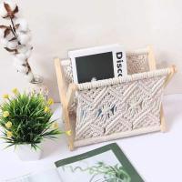 China Foldable Woven Magazine Rack Boho Basket Storage Decor 2-In-1 for sale