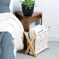 China Foldable Woven Magazine Rack Boho Basket Storage Decor 2-In-1 for sale