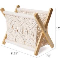 China Foldable Woven Magazine Rack Boho Basket Storage Decor 2-In-1 for sale