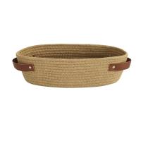 China Foldable Cotton Woven Rope Storage Basket with Leather Handles for sale