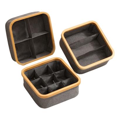 China Stackable Foldable Bamboo Storage Basket Wardrobe Organizer For Bras And Socks for sale