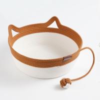 China Cotton Rope Handwoven Basket Pet Cushion With Toy Balls Cat Bed for sale