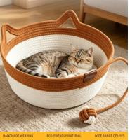 China Cotton Rope Handwoven Basket Pet Cushion With Toy Balls Cat Bed for sale