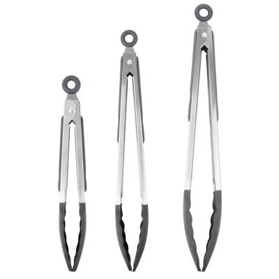 China Stainless Steel Bbq Grill Tongs With Silicone Grip And Locking Tab For BBQ for sale