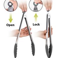 China Stainless Steel Bbq Grill Tongs With Silicone Grip And Locking Tab For BBQ for sale