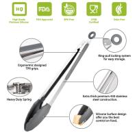 China Stainless Steel Bbq Grill Tongs With Silicone Grip And Locking Tab For BBQ for sale